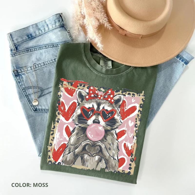 Comfort Colors Leopard Valentine Raccoon Tshirt, Cute Raccoon Love Tee ...