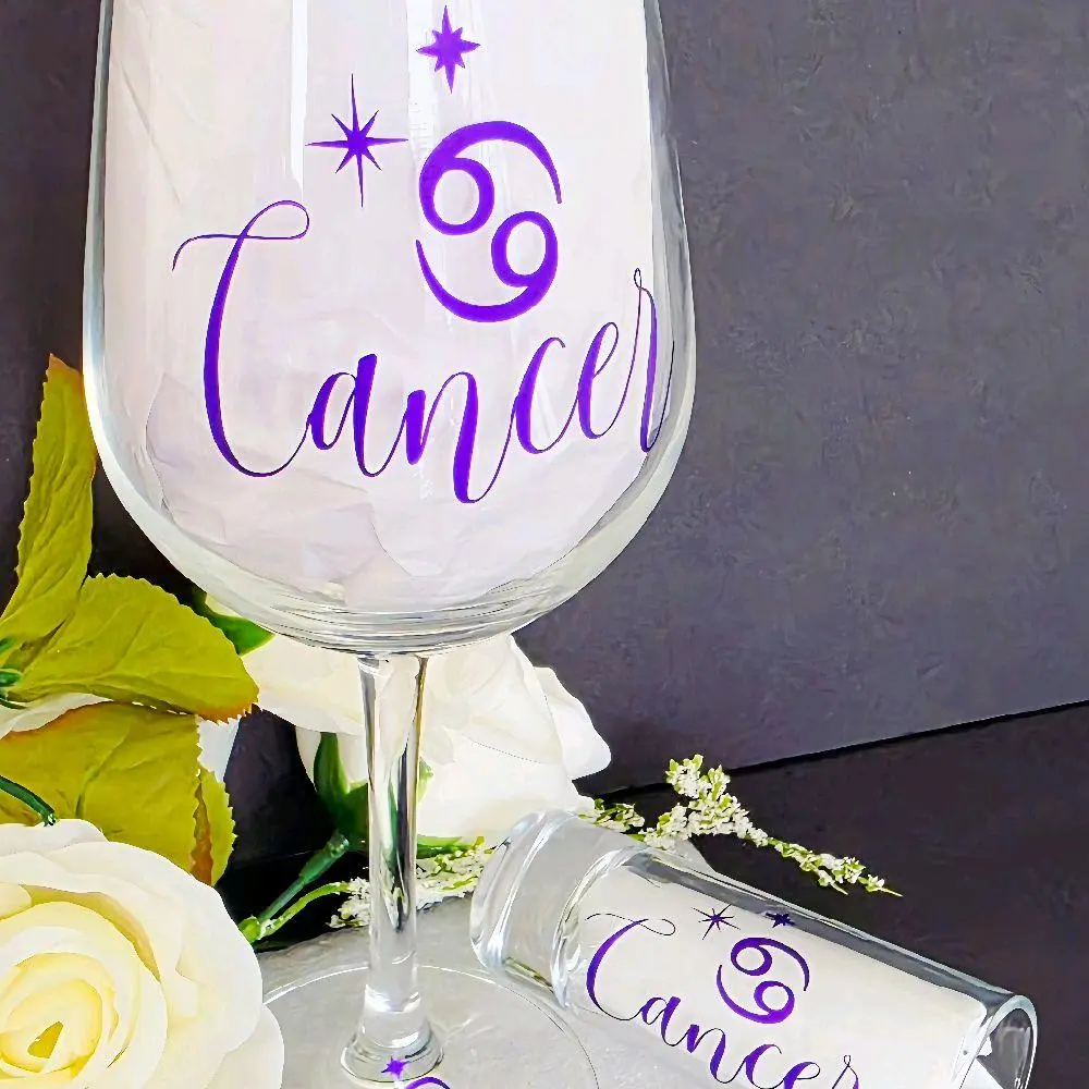Cancer Zodiac Drinkware Gift Set – Purple Water Sign Edition Glass ...