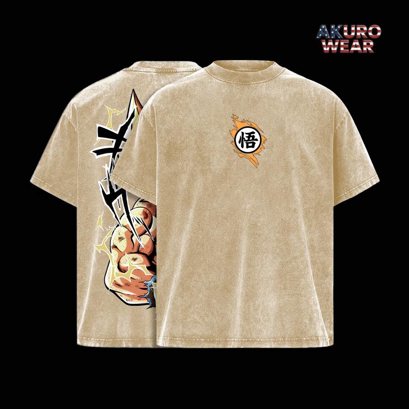 Golden Warrior Power-Up Vintage Washed T-Shirt – Electric Anime Graphic ...