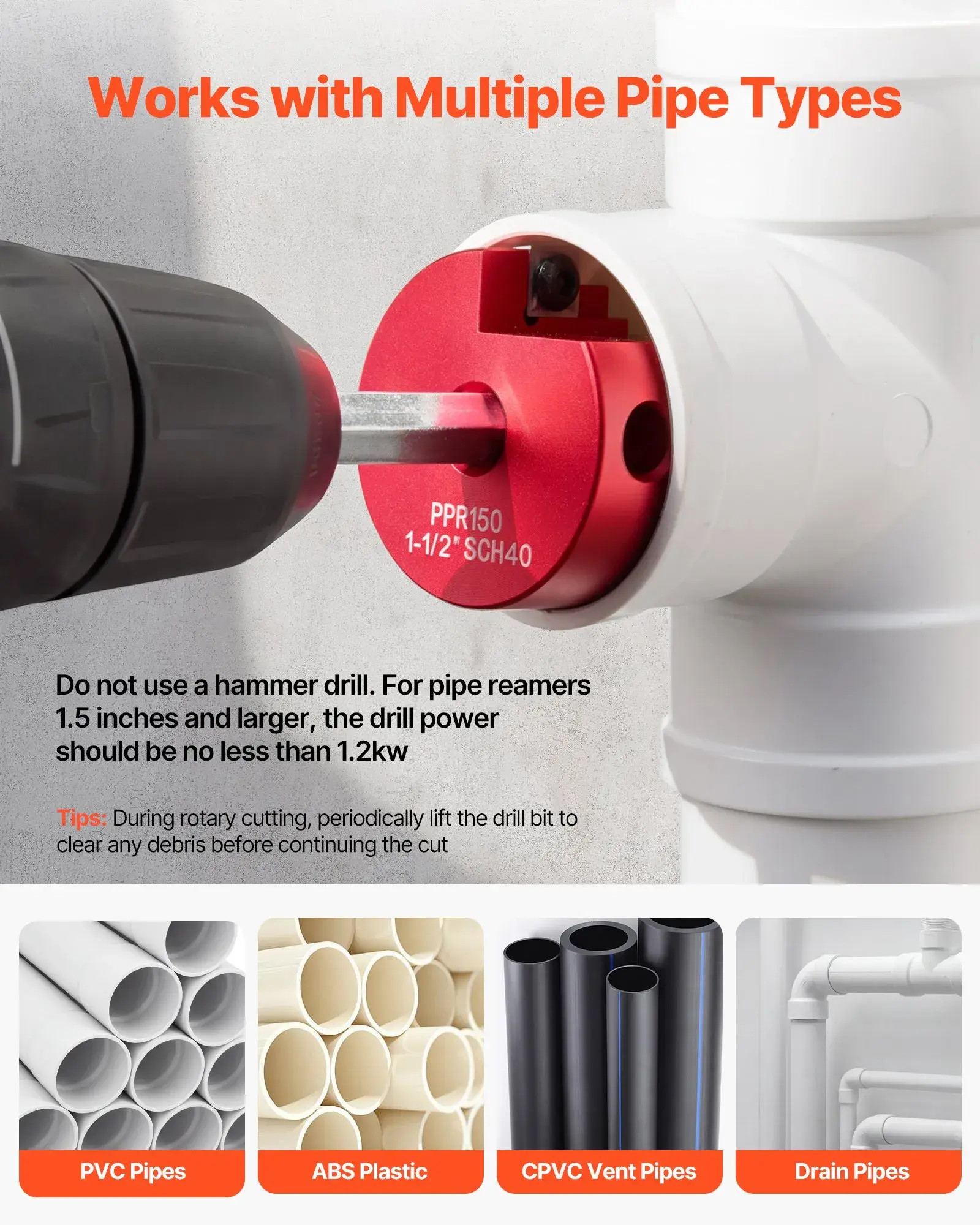 【fathersdaygift】VEVOR PVC Pipe Reamer Kit, 9-Piece, PVC Fitting Socket ...
