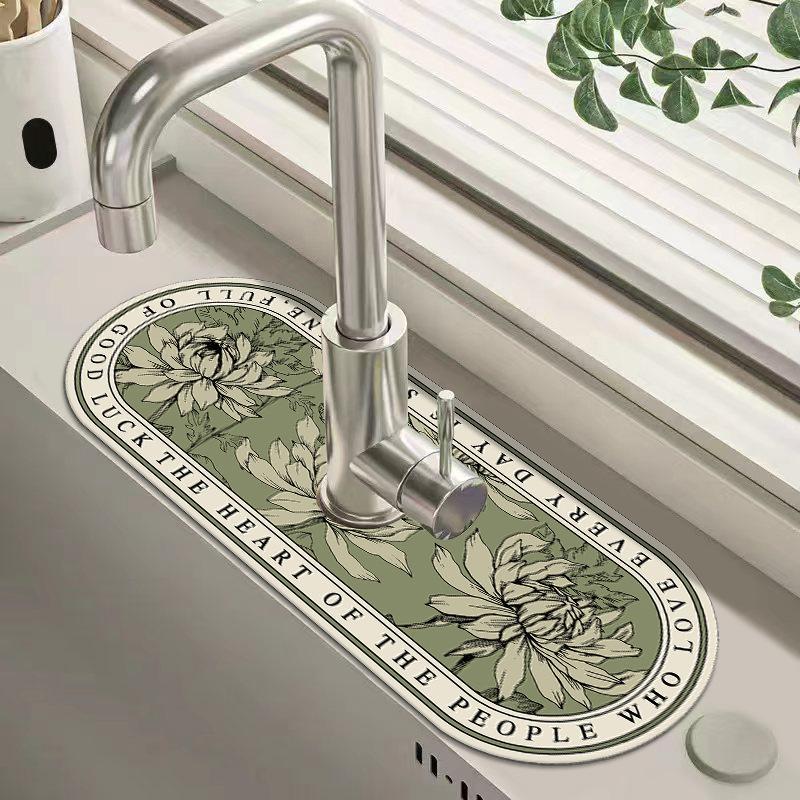 Sink Faucet Absorbent Mat, 1 Count Floral Pattern Countertop Faucet ...