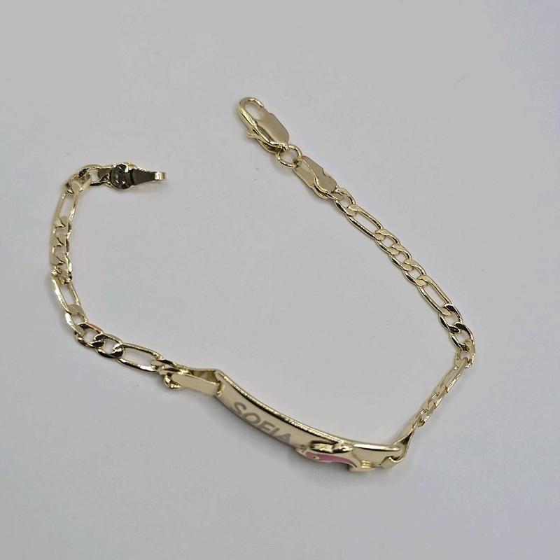 ID BRACELET pink dolphin figaro Style 6"inches gold-plated ENGRAVING ...