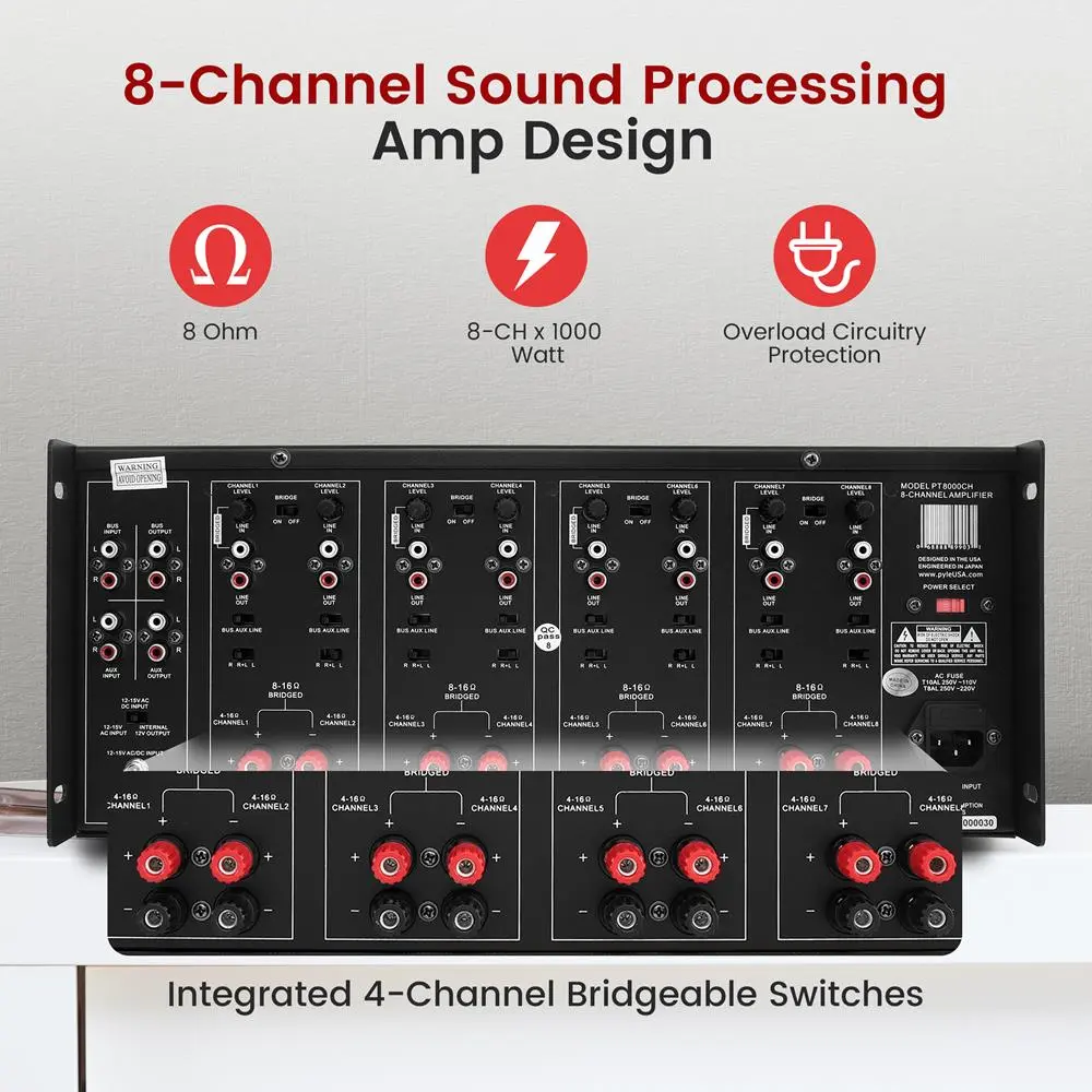 8-Zone Stereo Amplifier 8000W Rack Mount LED Display | Multi-Zone Audio ...