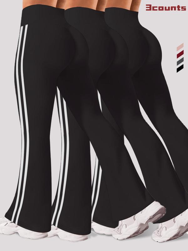 Women's Side Stripe High Waist Sports Flare Leg Leggings, Casual Comfy ...