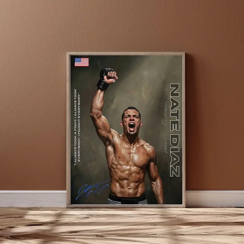 Nate Diaz Poster, The Stockton Slugger MMA Wall Art, UFC Fighter Oil ...