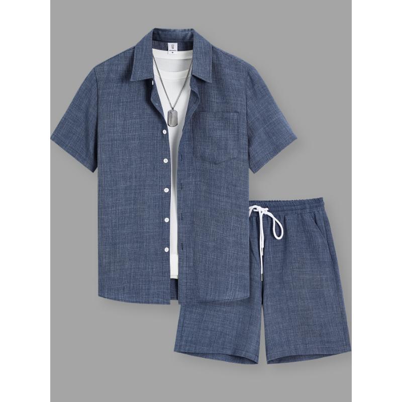 Men'S Casual Summer Two-Piece Set - Short Sleeve Button-Up Shirt with ...