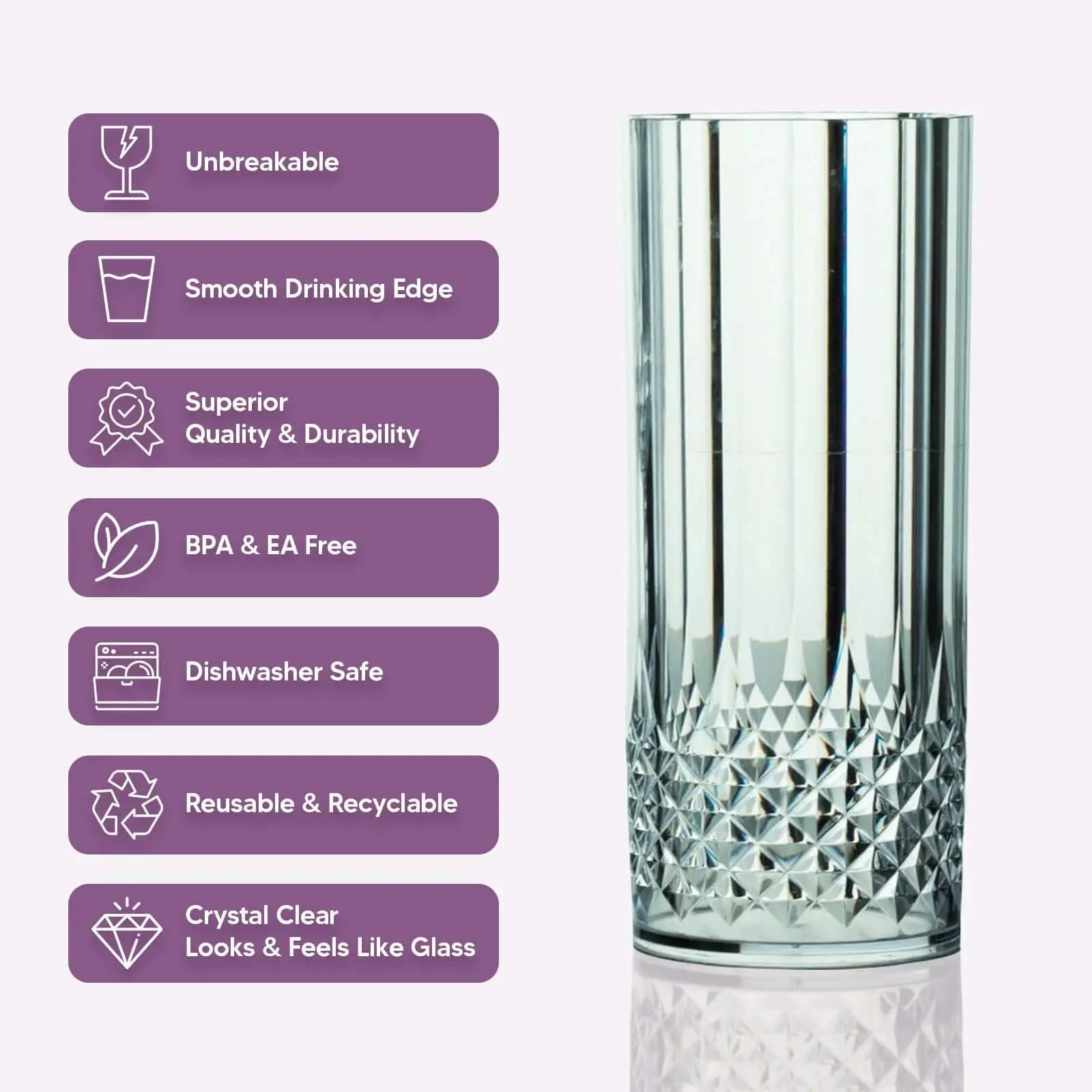 6-Pack Transparent Plastic Highball Drink Glasses 14oz, Crystal Cut ...