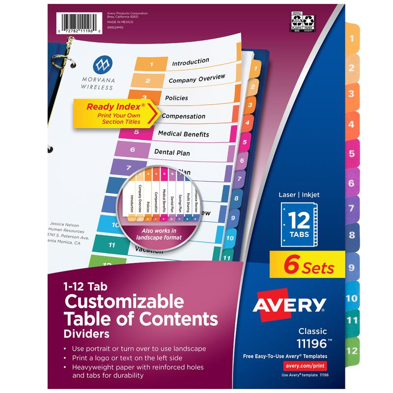Avery Ready Index 12 Tab Binder Dividers, Customizable Table of ...