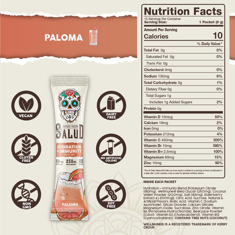 Salud 2-in-1 Hydration Packets + Immunity Electrolytes Powder, Paloma ...