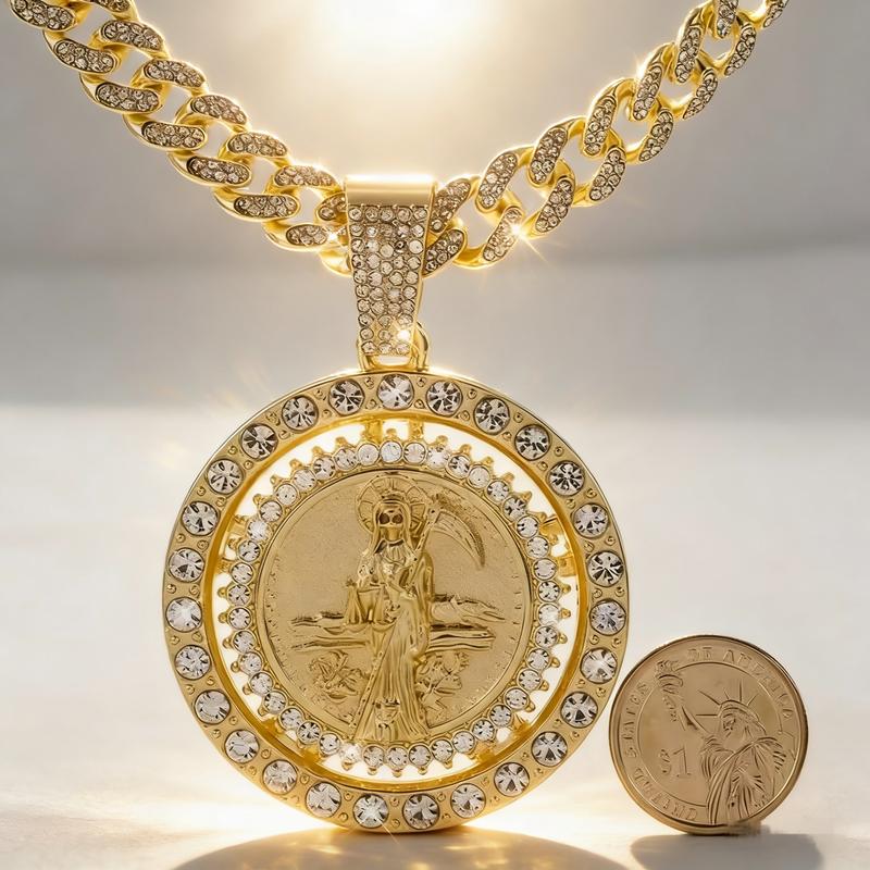 14K Gold Plated Saint Mortule God of Death Pendant Necklace Rotating ...