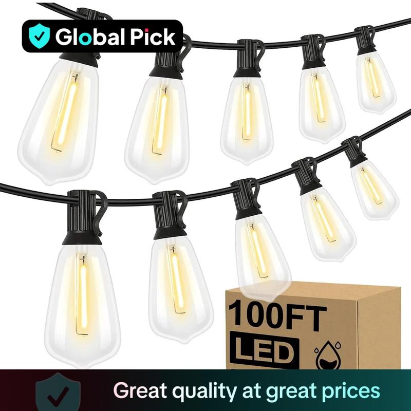 LED Outdoor String Light, 100ft Waterproof String Lights, Dimmable ...