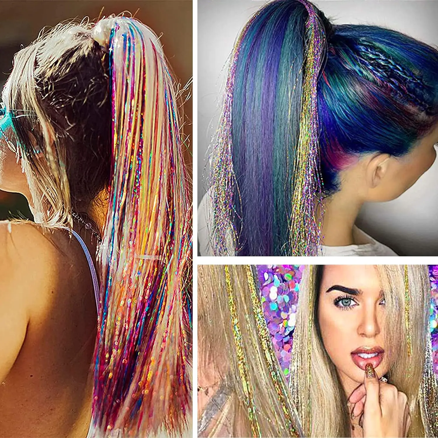 14 Colors Hair Tinsel Kit Include 3500 strands, Tinsel Hair Extensions ...