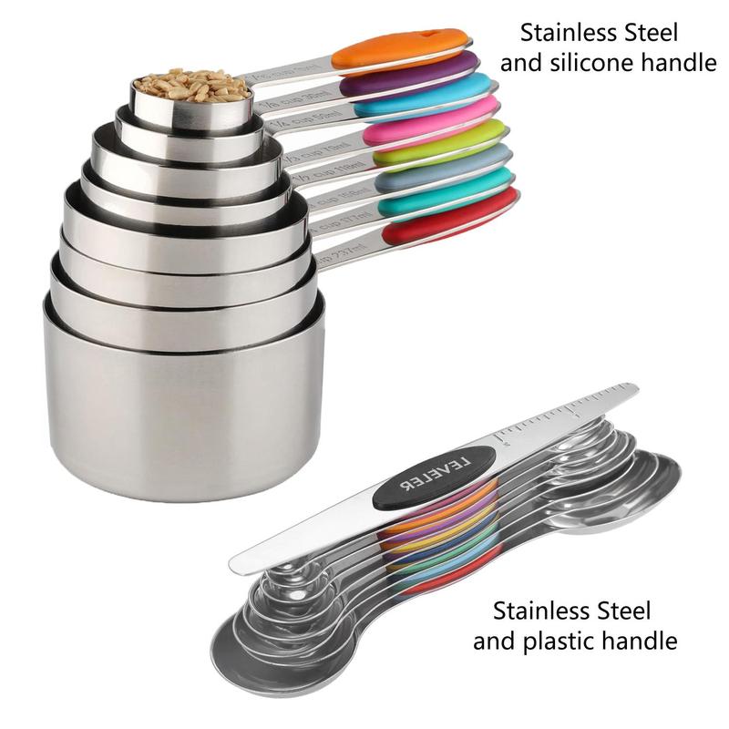 Stainless Steel Measuring Cup & Spoon Set, 8/17pcs Double-ended ...