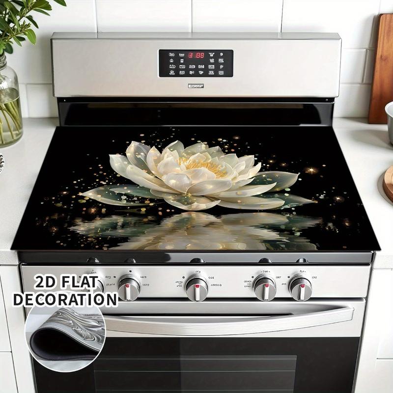 1 black and white lotus stove cover -2D flat design, scratch resistant ...