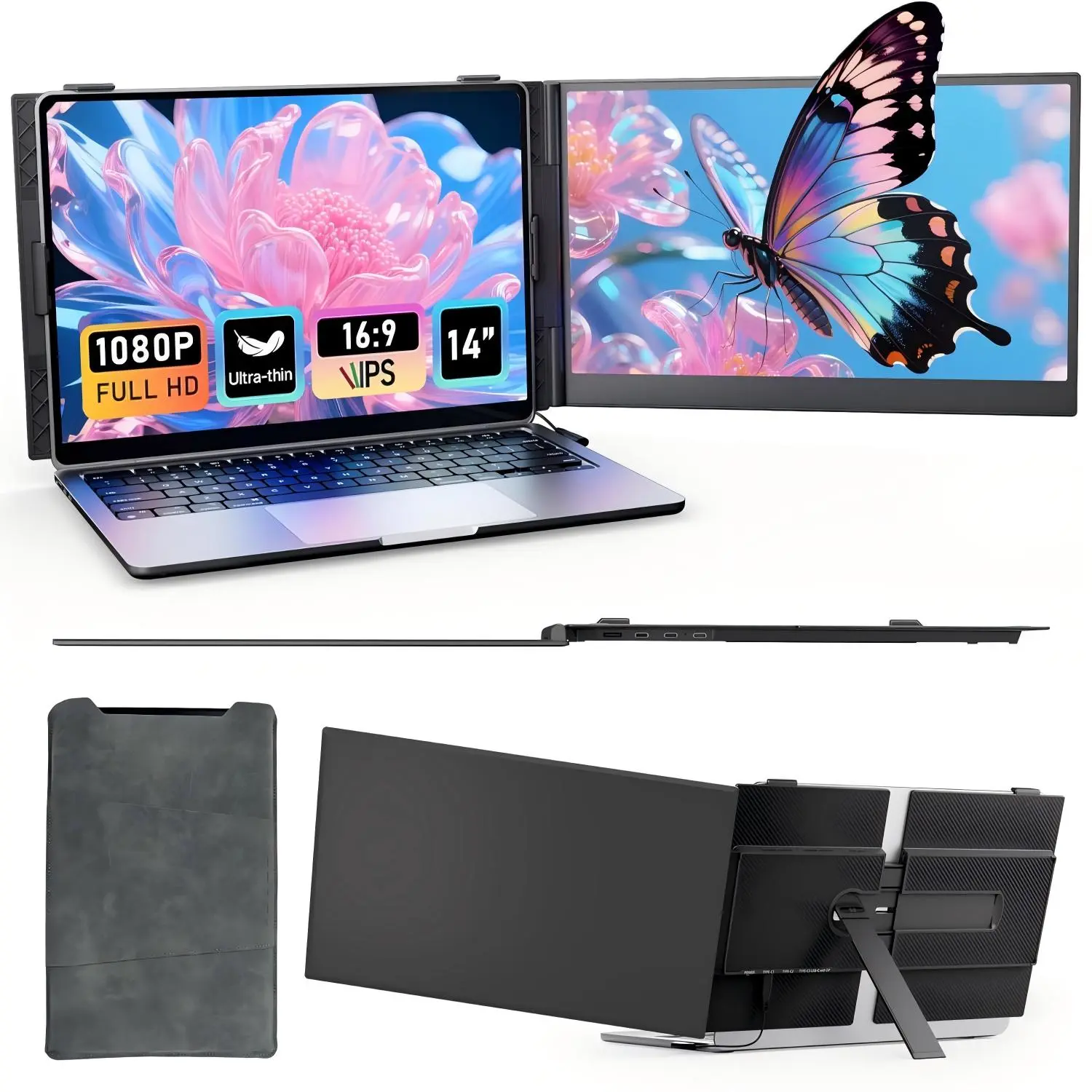 AOKER 14" Ultra-slim Laptop Screen Extender FHD 1080P IPS Portable ...