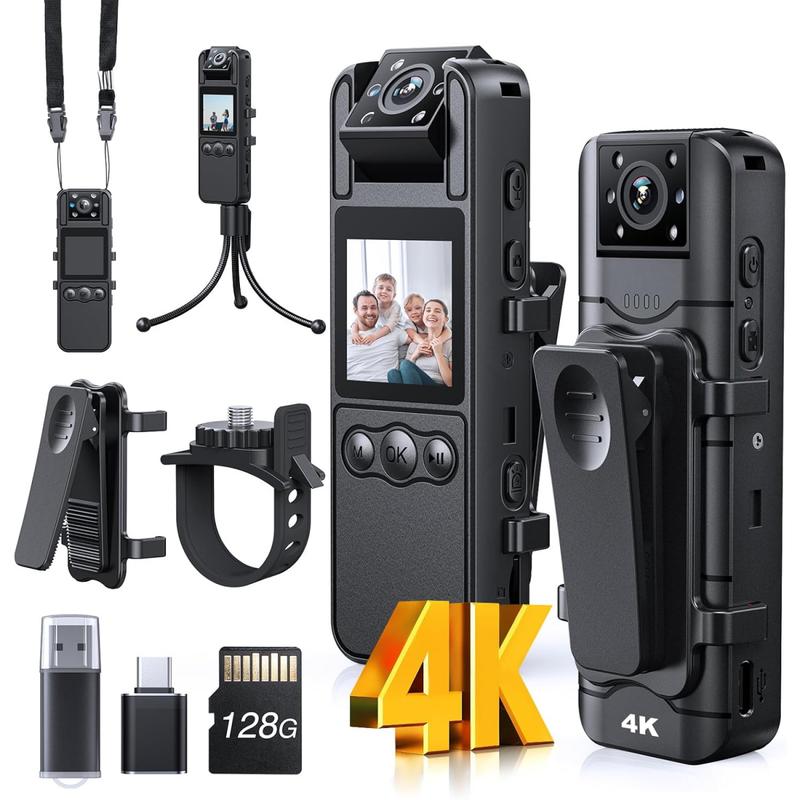 2025 New Upgrade 4K Body Camera with Audio Recording, 128GB Built-in ...