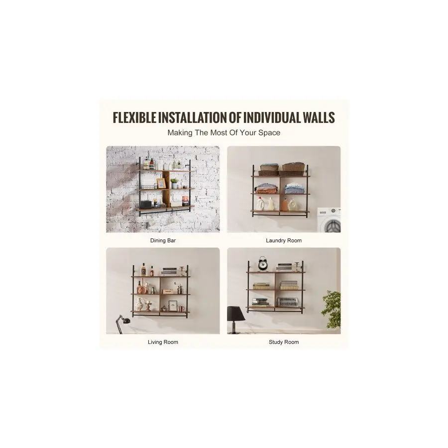 VEVOR Industrial Pipe Shelf, 3 Tier 41.5x9.84in, Wall-Mount Floating ...