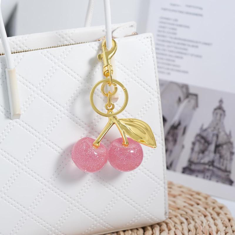 Cherry Keychain Bag Charm: Cute-Elegant Leather Keyring for Women ...