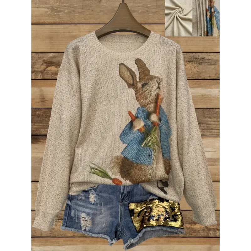Lightweight Full Print 3D Rabbit Print Women's Fashion Knit Sweater ...