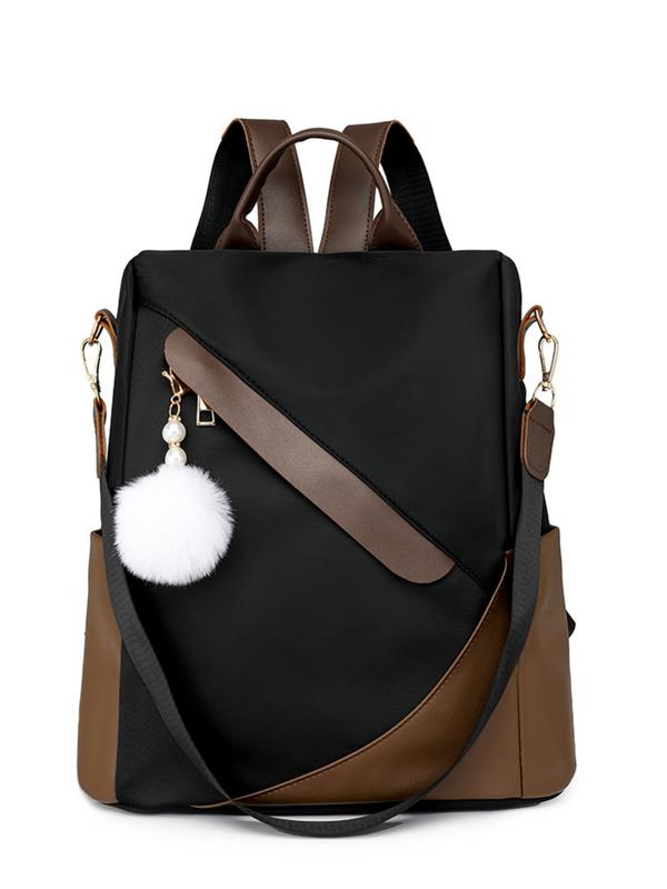 Women's Colorblock Anti-Theft Backpack, Geometric Patchwork Design ...