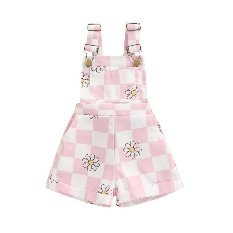 Toddler Girls Clothes Baby Checkerboard Floral Print Overalls Shorts ...