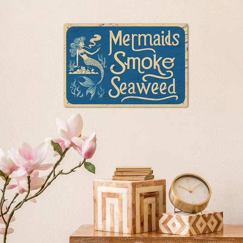 Vintage Mermaid Letter Pattern Metal Sign, 1 Count Retro Decorative ...