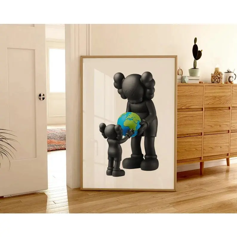 Printable Kaws Poster Set: Black With Planet Earth Hypebeast Figure ...