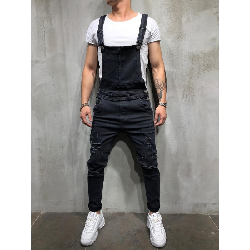 Men's Slim Fit Stretch Denim Overalls With Pockets - Casual Jean ...