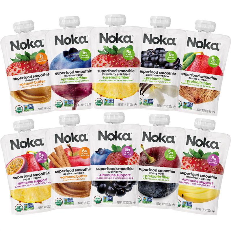 Noka Superfood Fruit Smoothie Pouches, Plant Protein and Prebiotic ...
