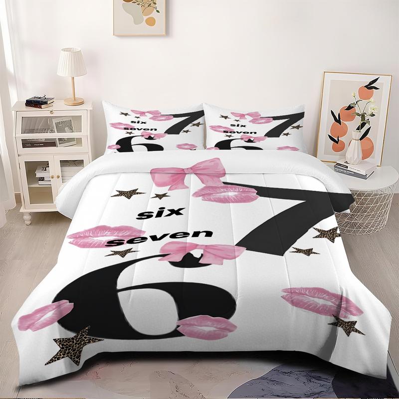 Sweet Pink Bow and Glitter Star Decor Comforter Set, Chic '6' & '7 ...