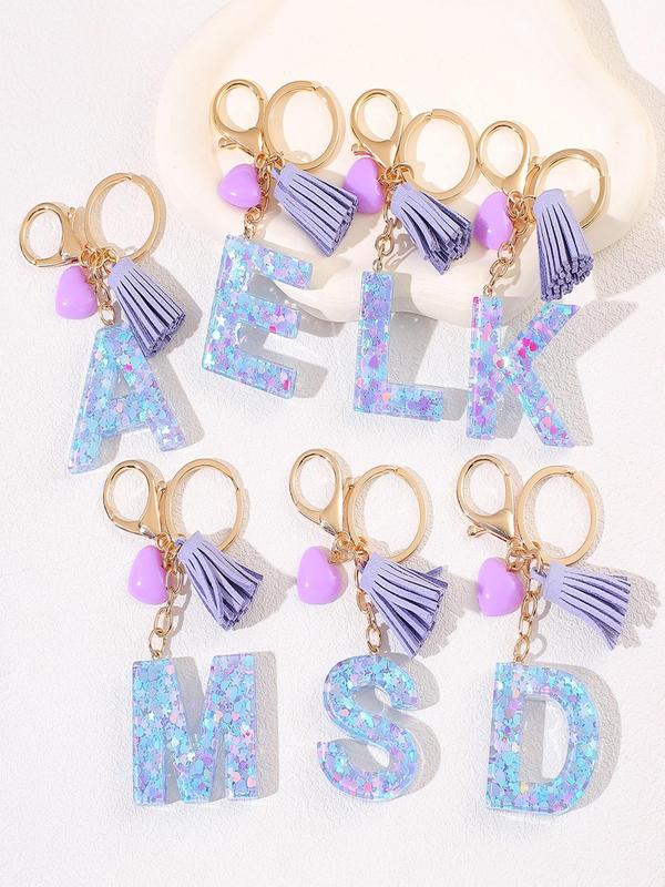 Initials Letter Keychain, Cute Heart Tassel Decor Resin Charm with Key ...