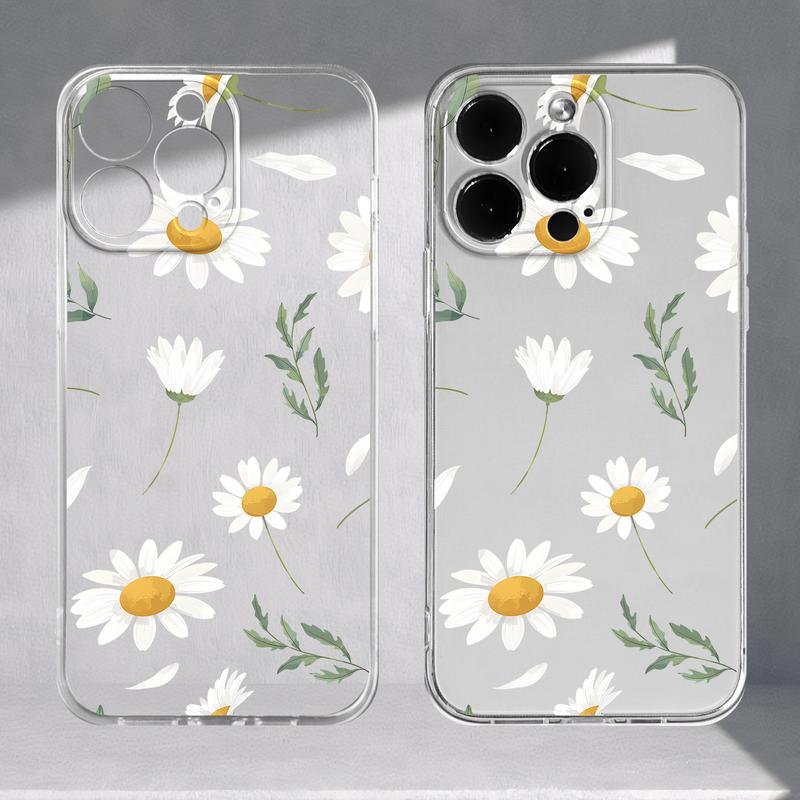 Daisy Leaf Pattern Transparent Phone Case, TPU Material, Anti-Slip and ...