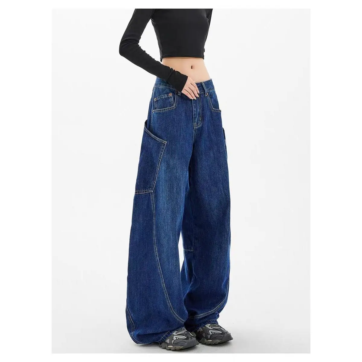 Trendy Dark Wash Ultra Wide Leg Jeans - Women's Baggy Denim - TikTok Shop