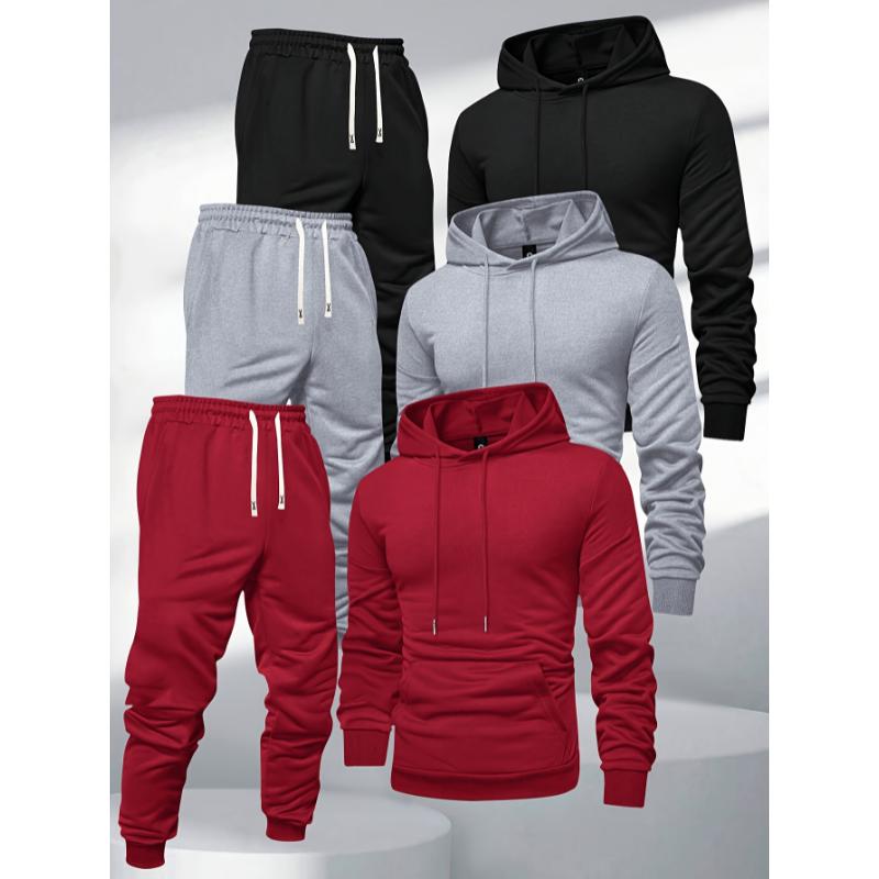 3pcs Men'S Hooded Sweatshirt and Joggers Set, Polyester Sports ...