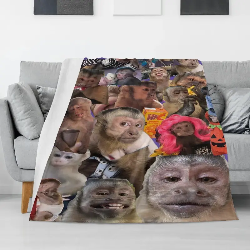 Funny Monkey Face Blanket, Soft Flannel Throw for Home Decor & Camping ...