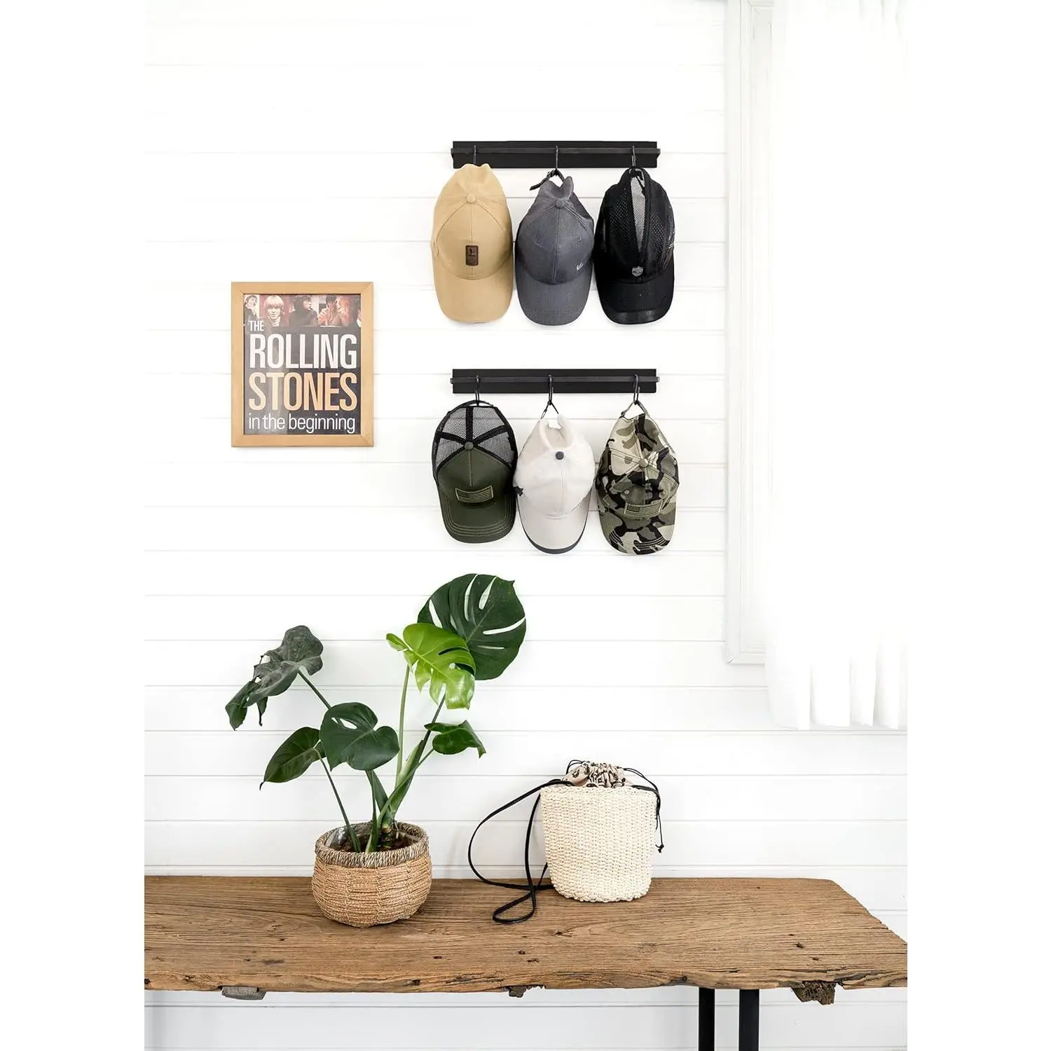Hat Rack for Wall Wooden Baseball Caps Organizer with 20 Hooks Rustic ...