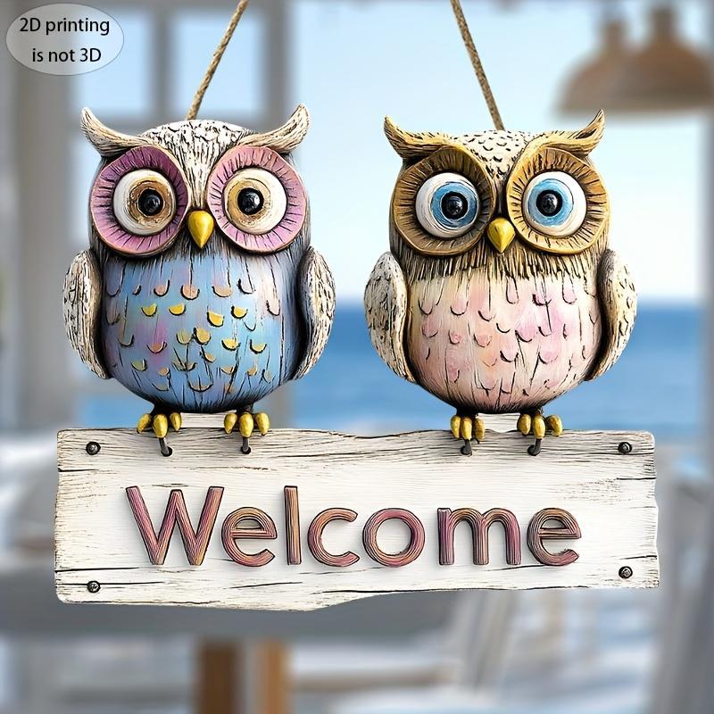 Owl Design Welcome Sign, Wooden Hanging Decor, Wall Hanging Decor for ...