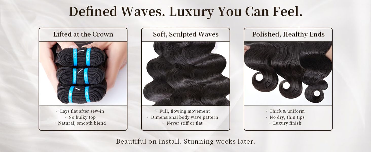 LUCKSTAR Premium 100% Virgin Human Hair Body Wave Bundles Steam ...