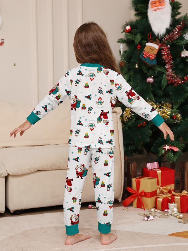 Family Christmas Pajamas Set, Cute Santa Claus Candy Cane Print, Long ...