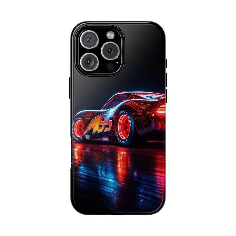 Lightning McQueen Tough Phone Case, Racing Car Phone Cover, Black Phone ...