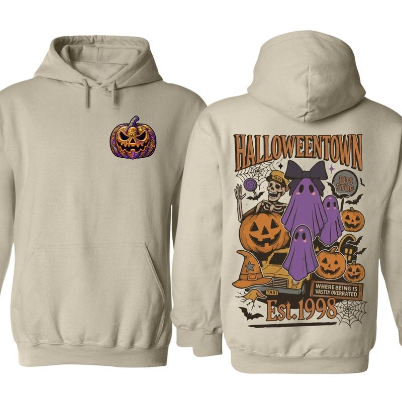 Halloweentown Hoodie - Retro Ghost & Pumpkin Shirt, Trendy Halloween ...