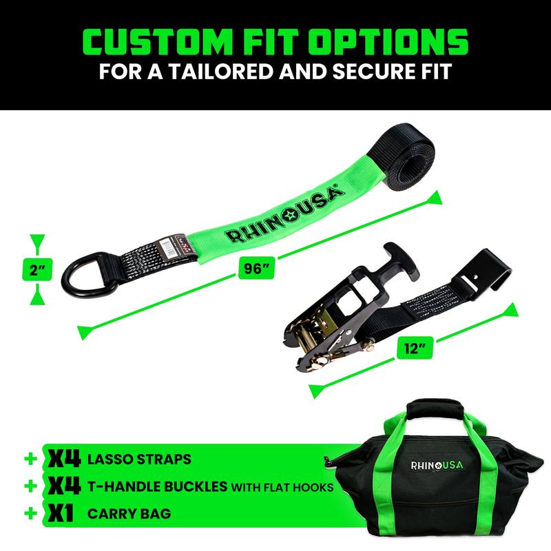 Rhino USA Car Tie Down Straps for Trailers with Flat Hooks (4-Pack) 10 ...