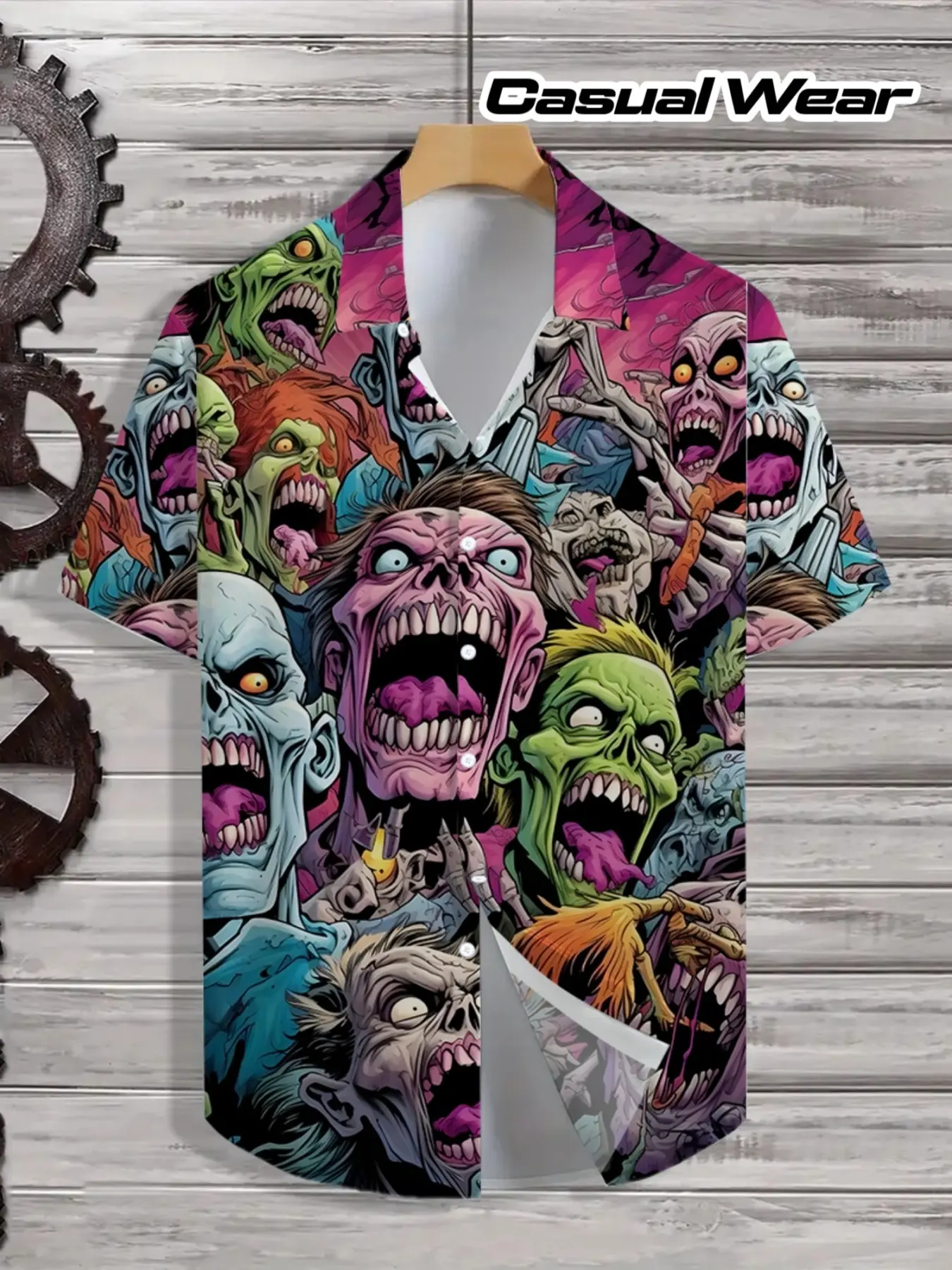 Hawaiian Horror Skull 3D Print Men's Casual Short Sleeve Lapel Shirt ...