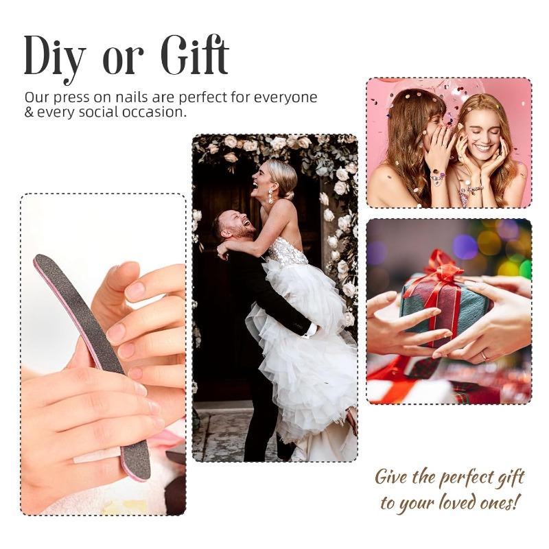 Press On Nails Long Square Gradient Purple Flower Black French Tip Full ...