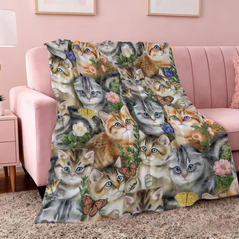 Soft Comfortable Throw Blanket Cute Cat Pattern Flannel Blanket for ...