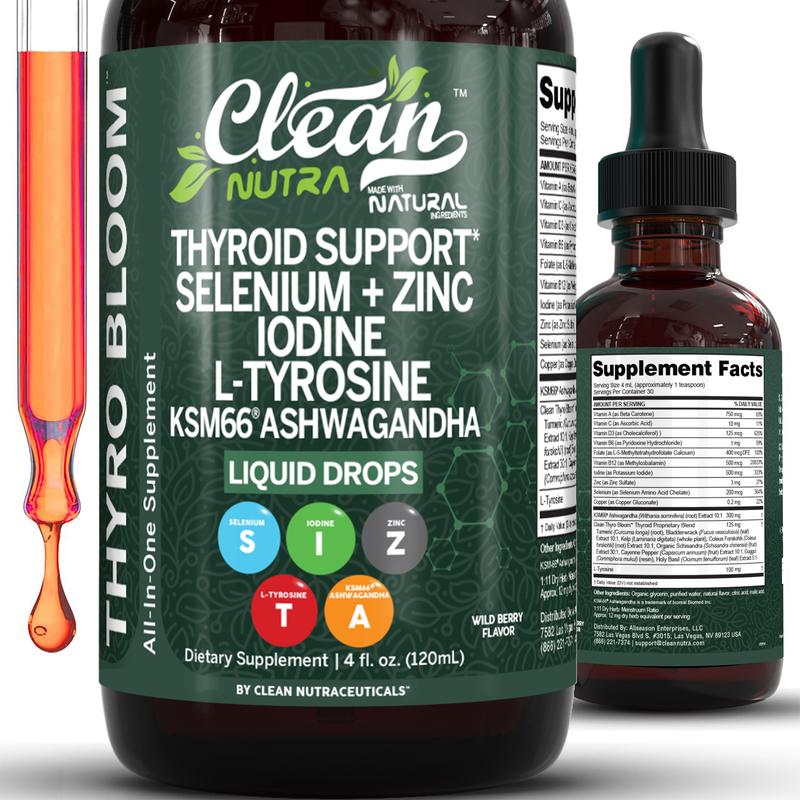 Clean Nutra Thyroid Support Drops Selenium Zinc Iodine L-Tyrosine ...