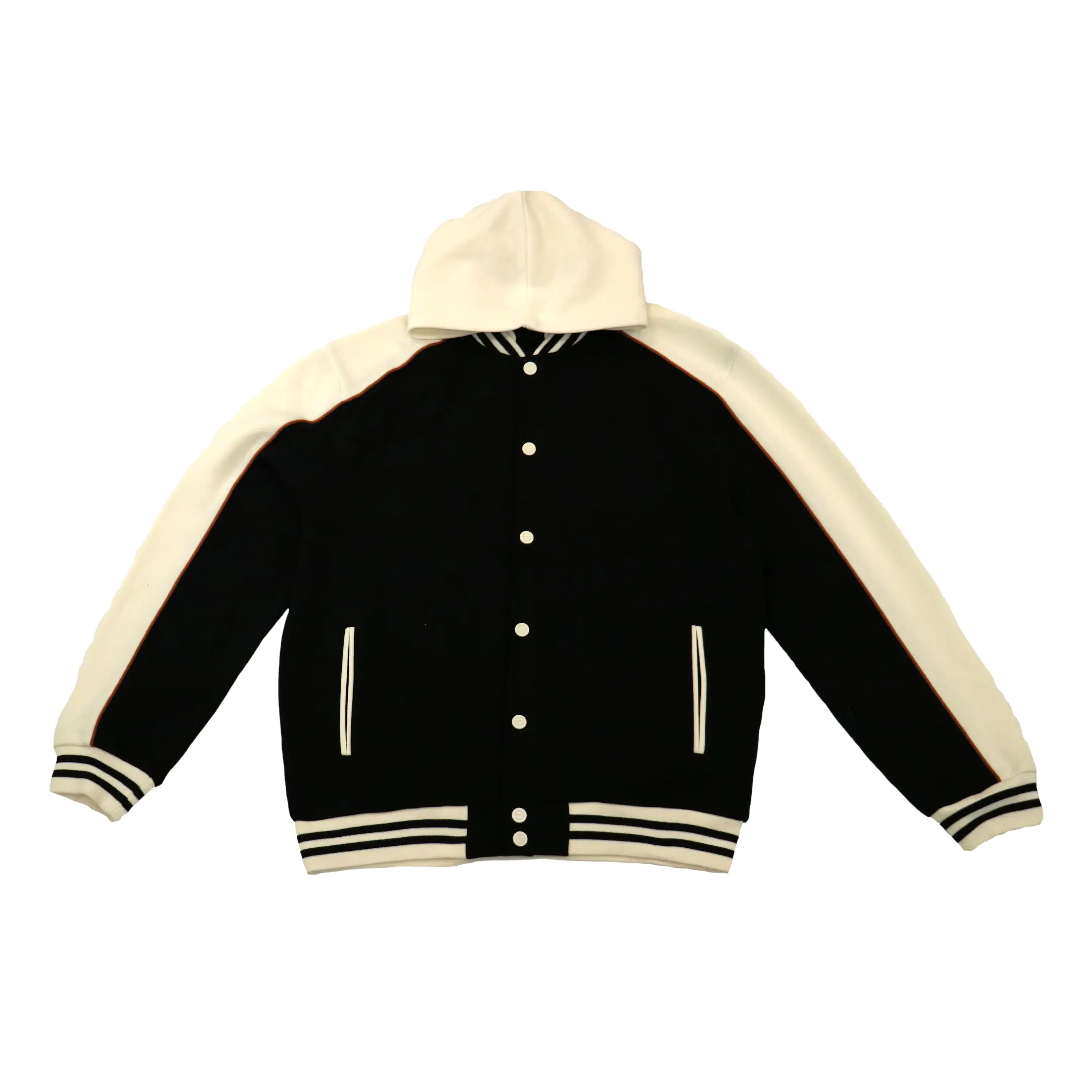 Men's Black Varsity Jacket with Yarn Dye Rib Hems & Collar Hood ...