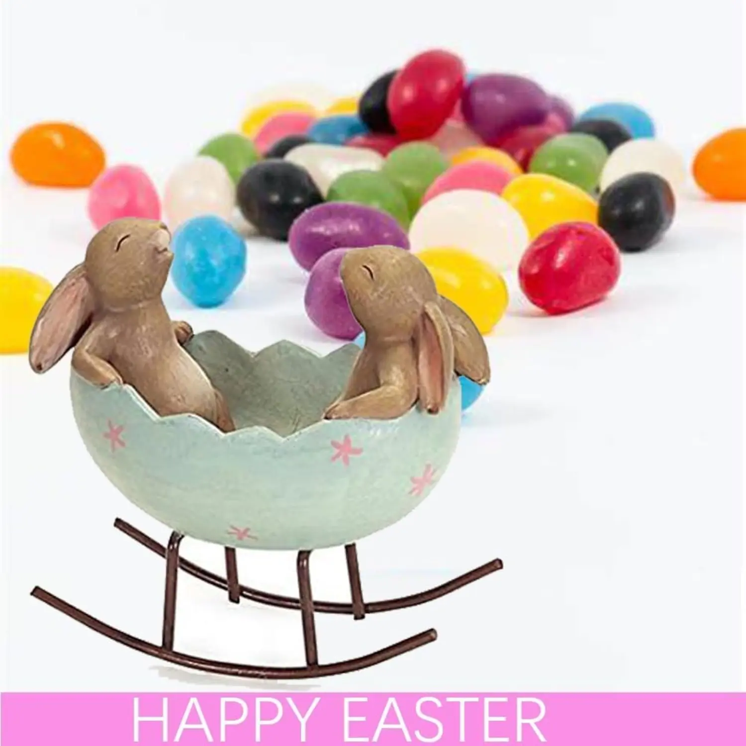 Laughing Bunny Rabbits Rocking in an Easter Egg Cradle Spring Easter ...