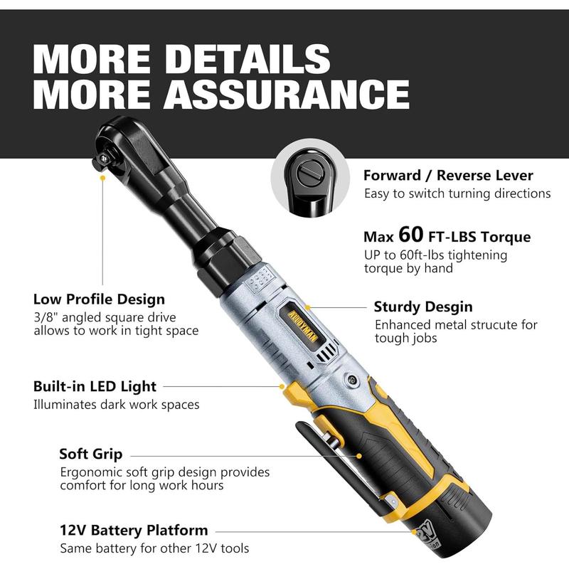 Cordless Ratchet Wrench Set 12V 60FT LBS – Variable Speed Electric ...