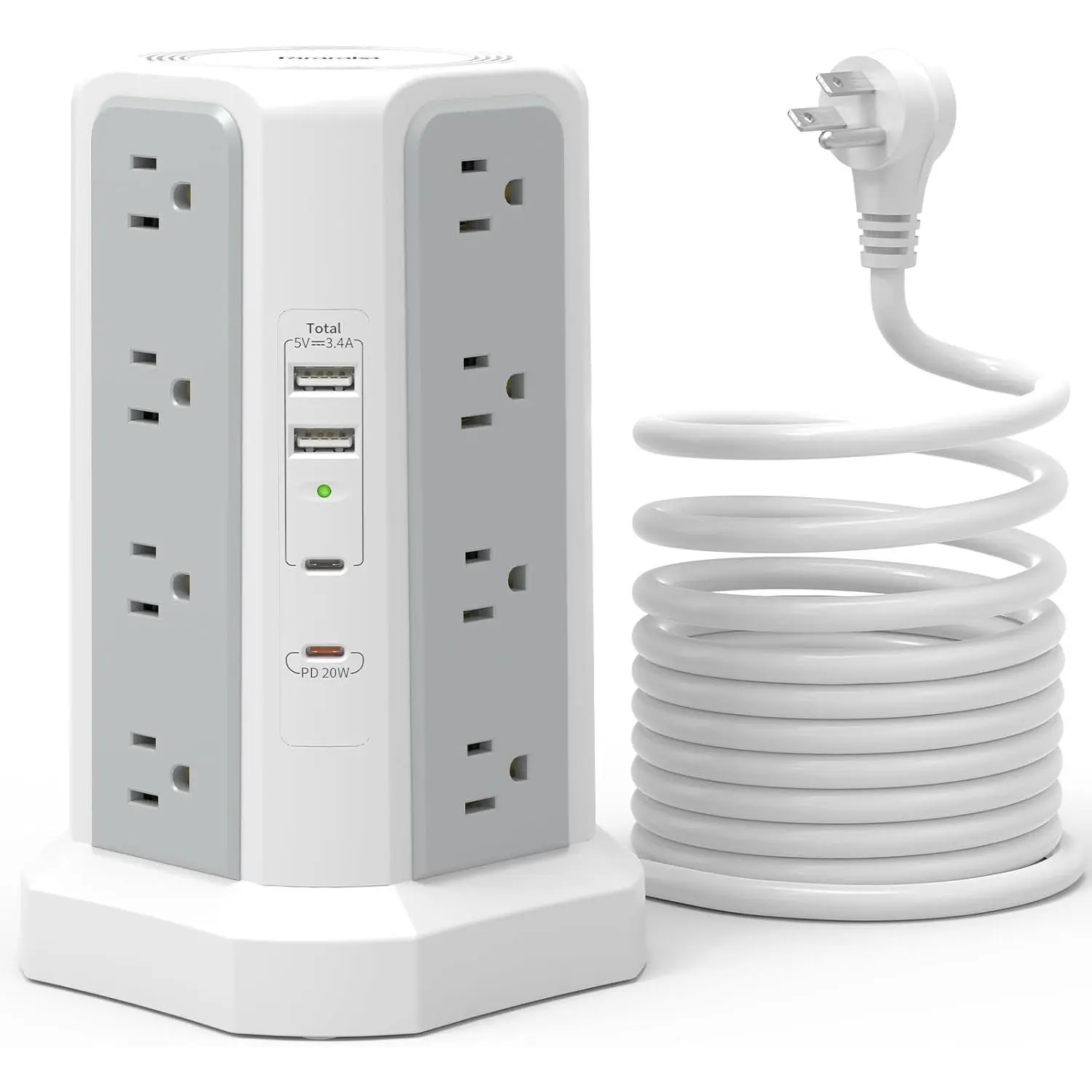 Surge Protector Power Strip with PD20W USB C,13A Thicker Extension Cord ...